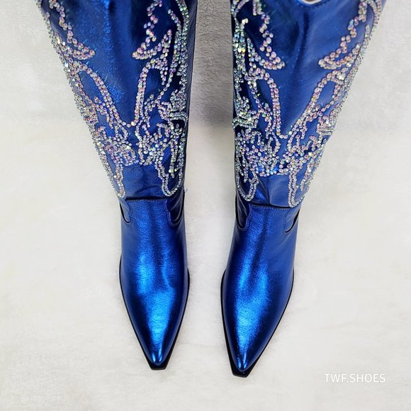 Mata Shoes | Shoes | Razzle Metallic Blue Country Western Cowgirl Knee ...